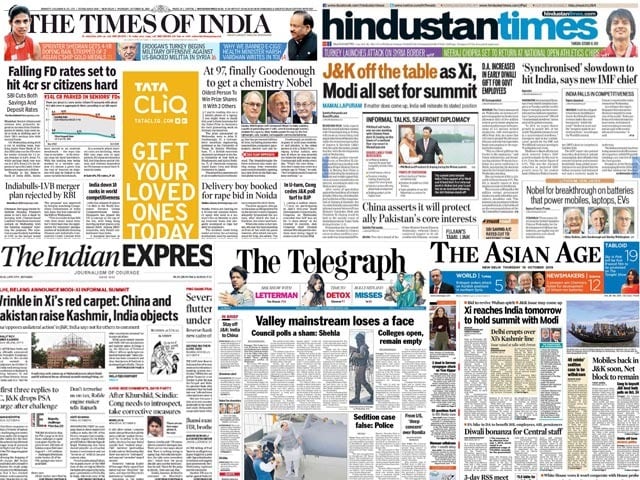 Newspaper Headlines: PM Modi, Xi Jinping To Meet In Chennai This Week ... Newspaper Headlines: PM Modi, Xi Jinping To Meet In Chennai This Week ...