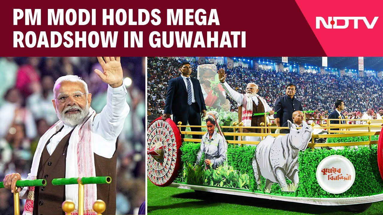Prime Minister Narendra Modi Holds Mega Roadshow In Guwahati