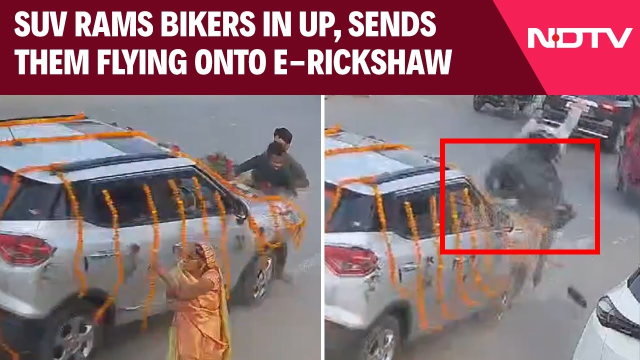 SUV Rams Bikers In UP, Sends Them Flying Onto E-Rickshaw