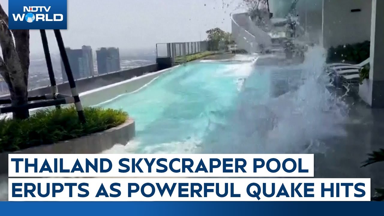Water Splashes Out Of Thailand High-Rise Pool During Powerful Earthquake