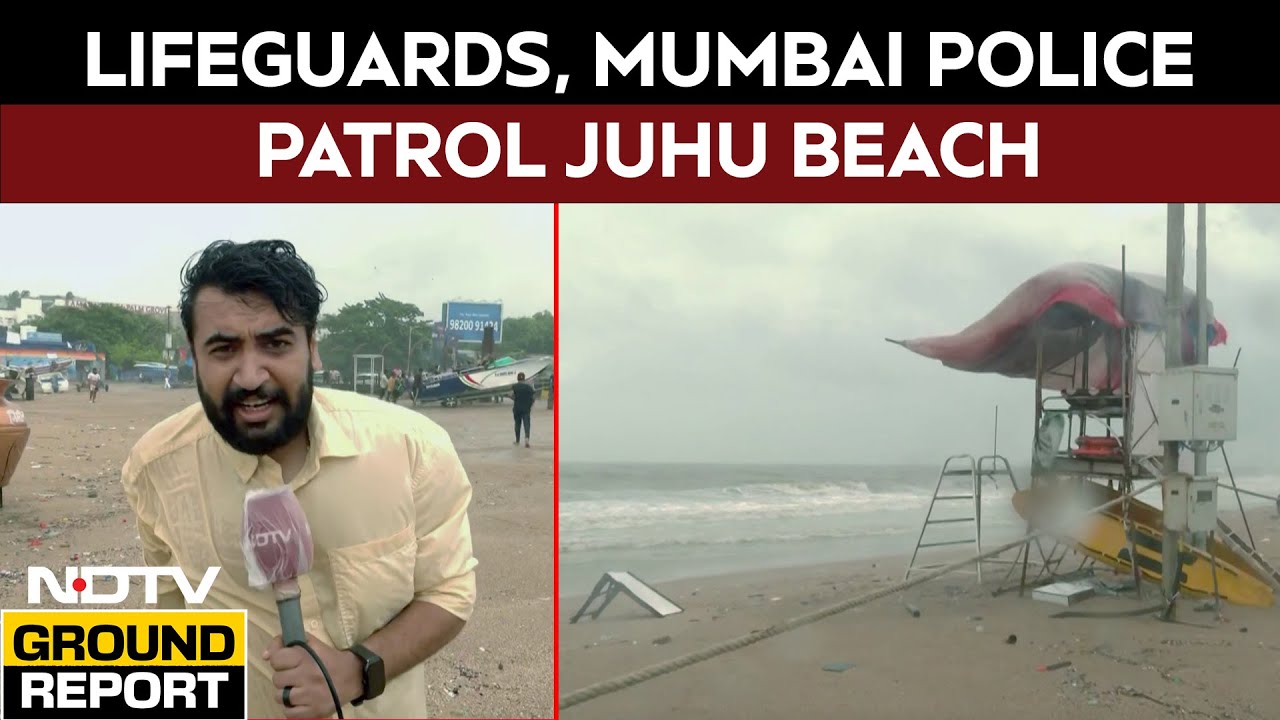Mumbai Rains Today Lifeguards Mumbai Police Patrol Juhu Beach Amid