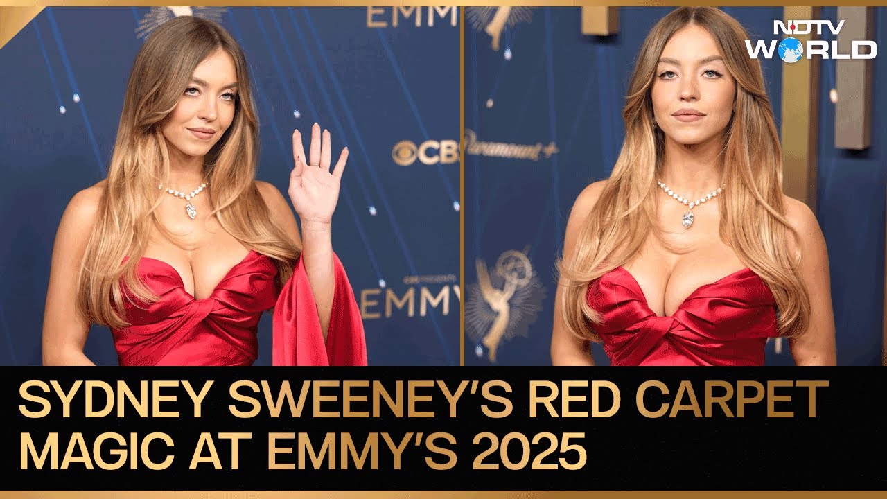 Emmy Awards 2025: Sydney Sweeney Dazzles In A Scarlet Satin Gown & An Opulent Diamond Necklace