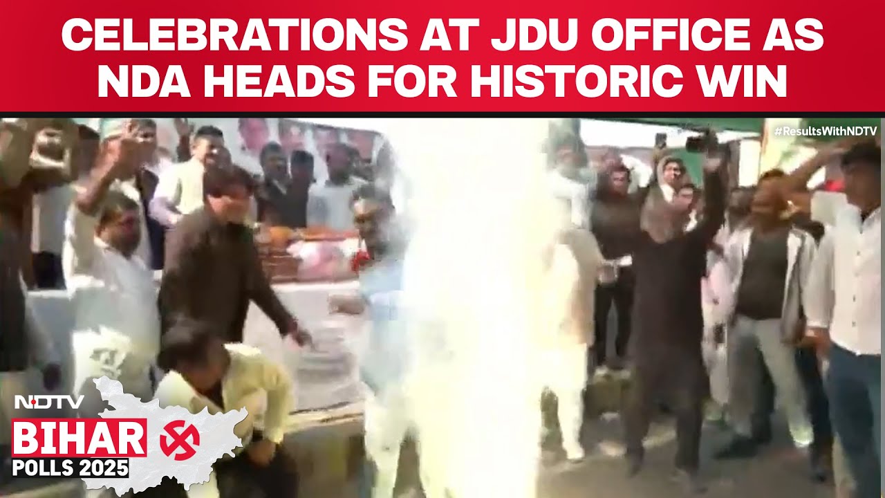 Firecrackers And Sweets: Celebrations At JDU Office As NDA Heads For ...