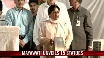 Mayawati unveils 15 statues